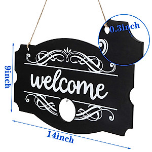 Jetec Welcome Door Sign Christmas Decor Fall Sign Seasonal Front Door Rustic Wood Welcome Notation Wall Hanging Porch Easter Interchangeable 14 x 9 Inch(Black with White Letters)