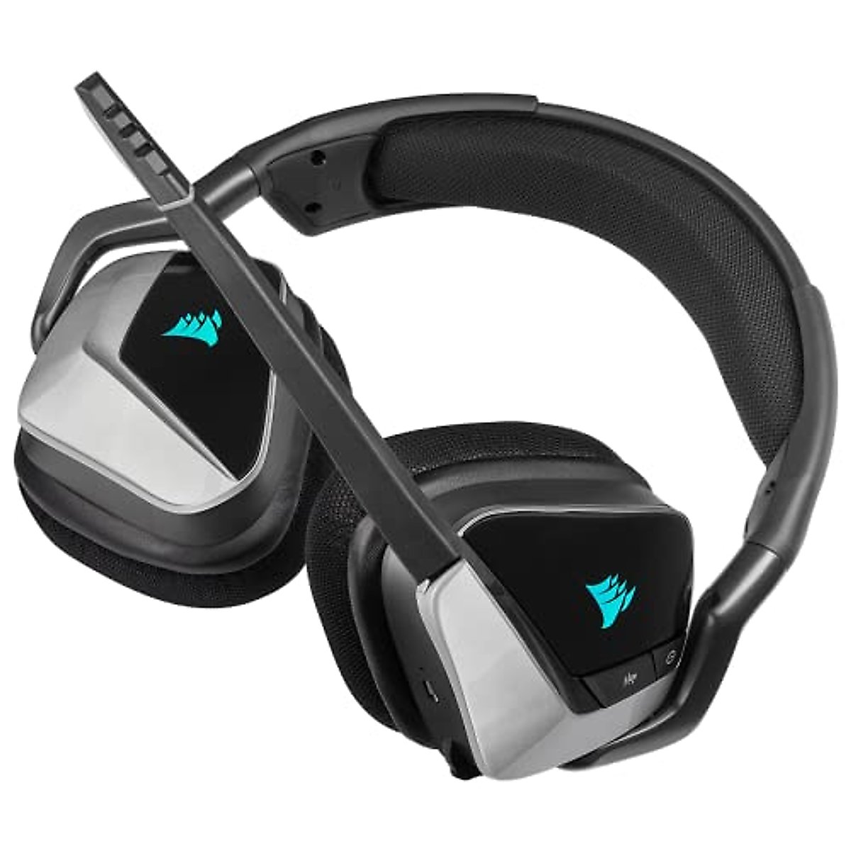 Corsair VOID RGB ELITE Wireless Premium Gaming Headset with 7.1 Surround Sound, Silver Edition (Microfiber Mesh Fabric, Omnidirectional Microphone, Up to 40ft of Range, On-Ear Controls, RGB Lighting)