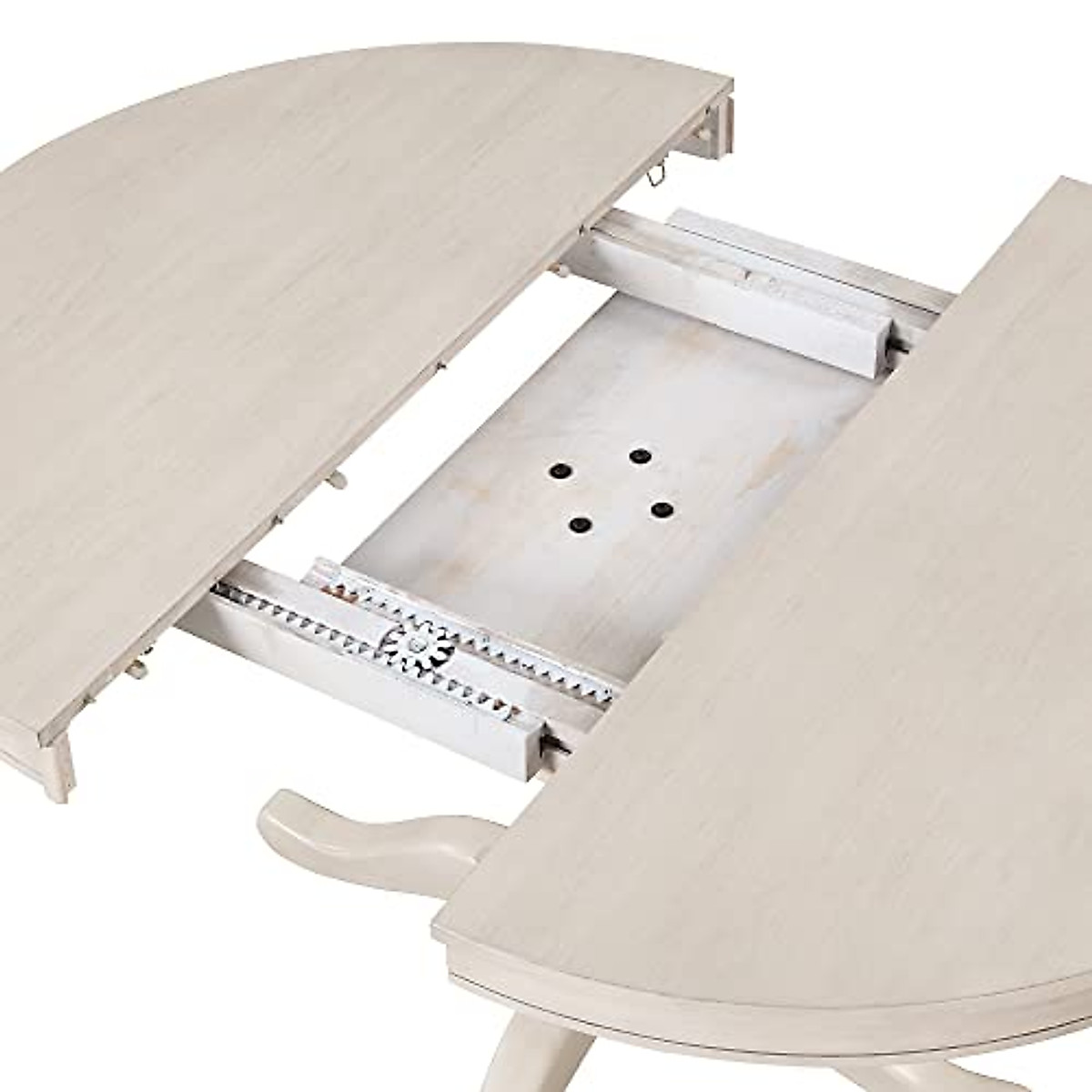 VilroCaz Modern Dining Table Set for 4, Expandable 42'' Round Dining Table and 4 Upholstered Chairs, Solid Wood 5 Piece Kitchen Dining Room Table Set, Home Family Breakfast Set (Antique White-R)