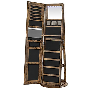 SONGMICS LED Mirror Jewelry Cabinet Standing, Lockable Jewelry Armoire with Full-Length Mirror and Adjustable LED Lights, Space-Saving Jewelry Organizer with Mirror, Gift Idea, Rustic Brown UJJC008X01