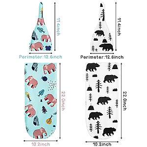 2pack Newborn Swaddle Blanket with Beanie Hat Set, Baby Stretchy Cotton Swaddle Sack 0-3 Months Infant Soft Sleep Sack Wrap Neutral Receiving Blanket for Baby Boy Girl (Bear & Elephant)