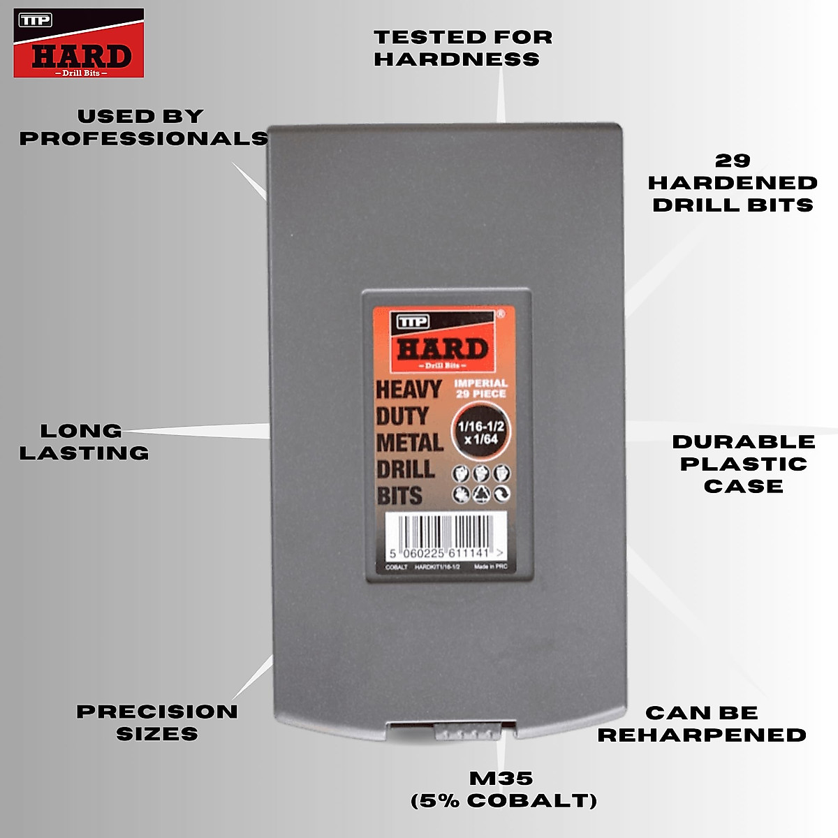 Cobalt Drill Set for Metal by TTP HARD drills | 29 Piece Drill bit Set 1/16” - 1/2” x 1/64” | Added Cobalt for Drilling Harder Metals |Easy to use & Long Life | Easily Drill Chrome, Stainless Steel