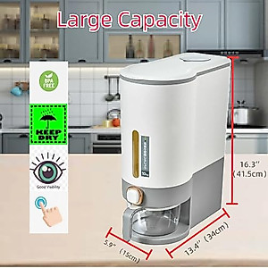 Azipehkx 22 Lbs Rice Dispenser,Container Sealed Moisture Proof with Measuring Cup for Kitchen Pantry Household, BPA-Free,Light Grey