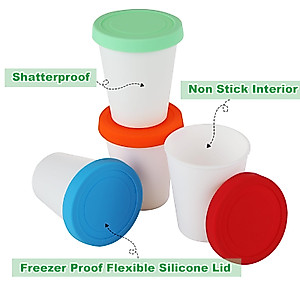 WOPPLXY 6 Pack Ice Cream Containers, 8Oz Freezer Storage Tub with Silicone Lids, Reusable Ice Cream Storage Containers for for Homemade Ice Cream, Sorbet, Dessert - Blue, Red, Green, Orange
