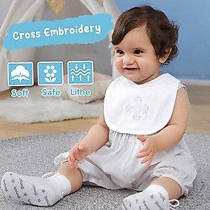 Booulfi Baby Boy's Christening Baptism Outfits Embroidered Cross White Bib and Socks Set 2 PCS
