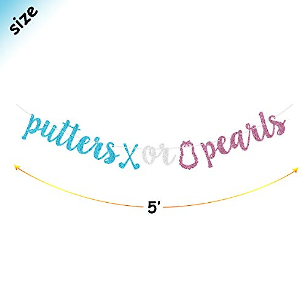 Putters or Pearls Gender Reveal Banner Cake Topper Glitter Pre-Strung for Golf Gender Reveal Party Supplies Decorations