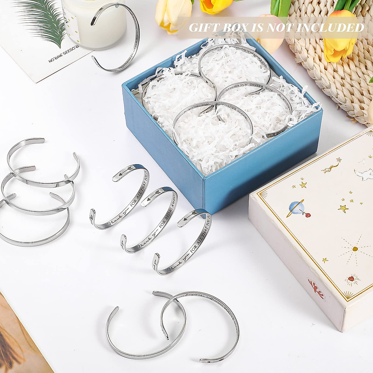 Fumete 20 Pcs Thank You Bracelets Bulk Inspirational Bracelets for Women Employee Appreciation Gifts Thank You Gifts for Coworkers Leaving Cuff Bracelets Team Farewell Gifts