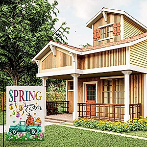 Whaline Easter Garden Flag Double-Sided Happy Easter Spring Burlap Garden Flag Truck Bunny Rabbit Egg Yard Flag Banner 12.5 x 18" Farmhouse Outdoor Decor for Patio Lawn