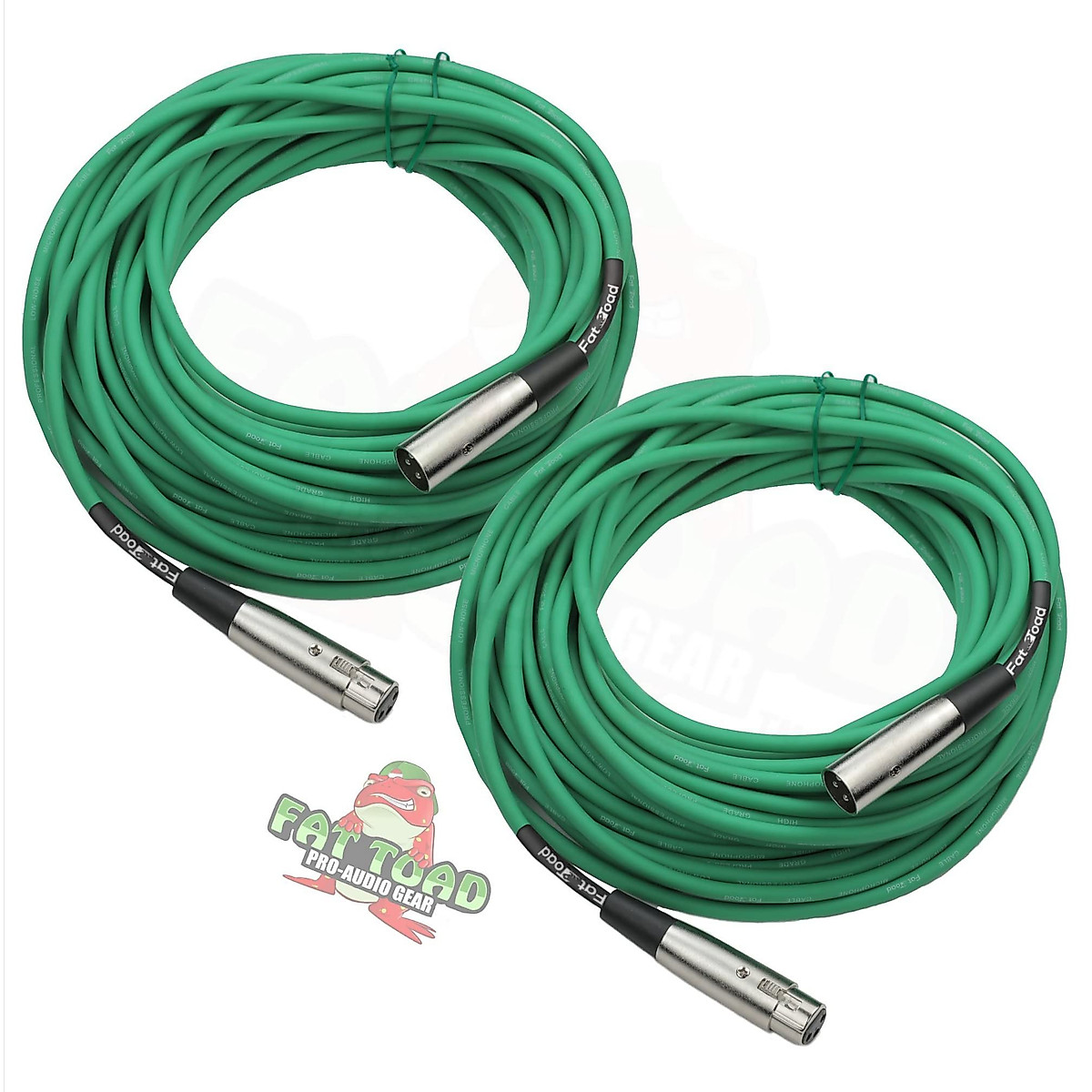 Fat Toad XLR Microphone Cables (2 Pack) 50ft Pro Audio Green Mic Cord Patch Extension & Male to Female Lo-Z Connector | 24 AWG Shielded Wire & Balanced for Speakers, Recording Studio Mixer Gear