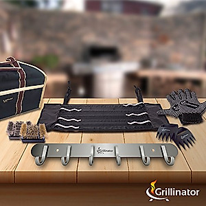 Grillinator BBQ Tool Rack - Polished Stainless Steel 6 Hook Storage for Grilling & Cooking Utensils - Easy to Install - Gas, Charcoal & Electric Grills - Indoor or Outdoor Use