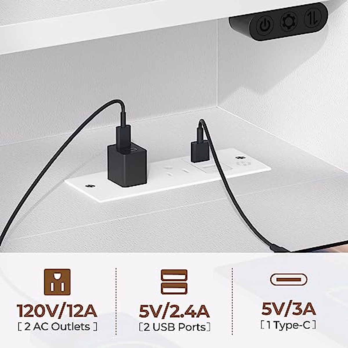 Rolanstar Computer Desk 59 inch with LED Lights & Power Outlets, Home Office Desk with Monitor Shelf, Gaming Desk, Writing Desk, Study Desk for Student & Kids, White
