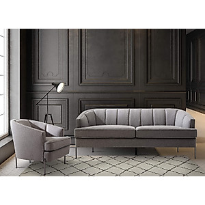 Iconic Home Astoria Sofa Barrel 2 T-Shaped Seat Cushion Design Linen-Textured Upholstery Vertical Channel-Quilted Tight Back Espresso Solid Metal Legs Modern Transitional, DARK GREY