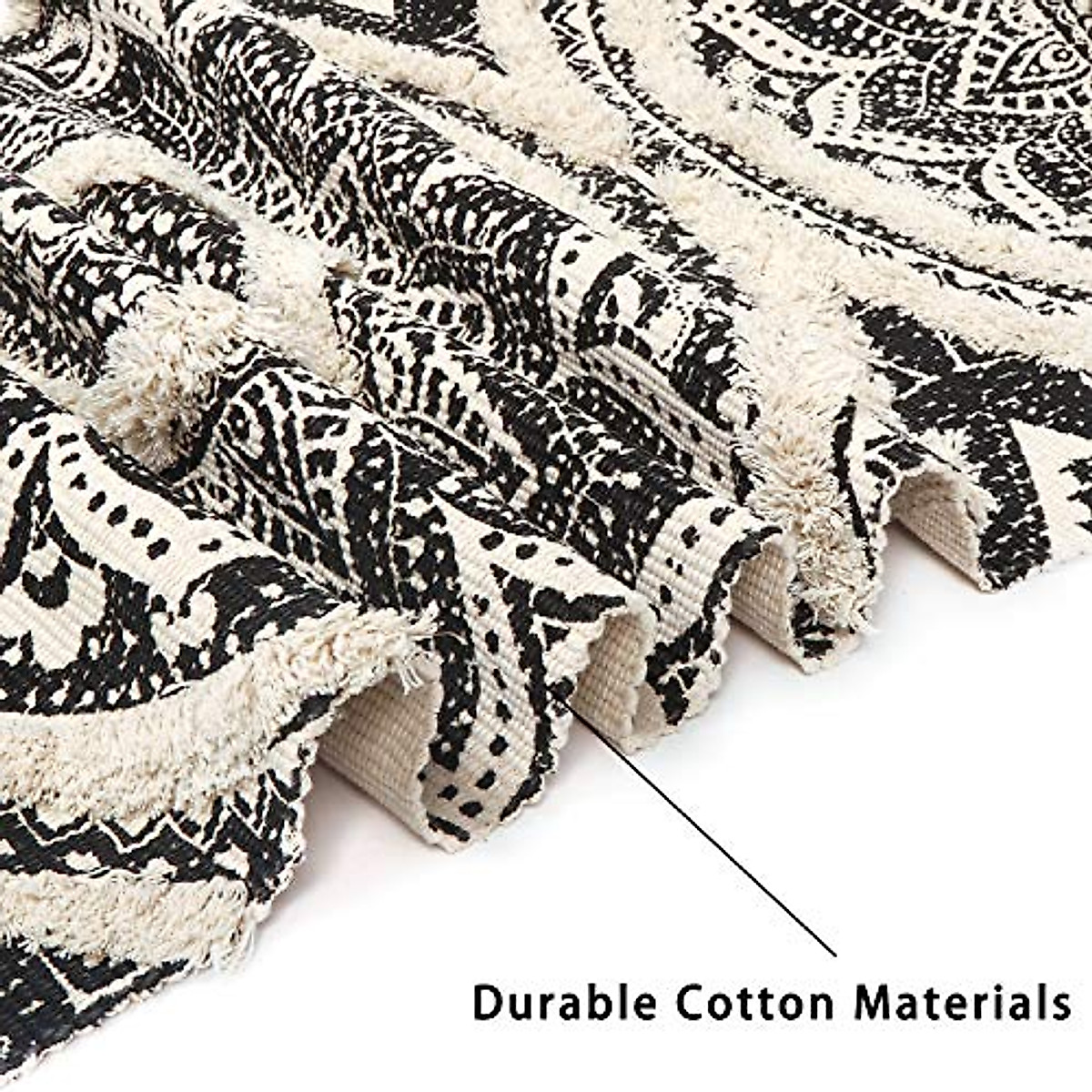 LEEVAN Mandala Boho Runner Rug, 2.3' x 5.3' Tufted Hand Woven Washable Hallway Black Cream Chic Tassels Door Mat Farmhouse Indoor Floor Rugs for Bedroom/Kitchen/Bathroom/Living Room