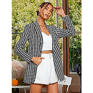Floerns Women's Casual Long Sleeve Pop Art Colorful Blazer Graphic Work Suit Jacket Black Houndstooth XL