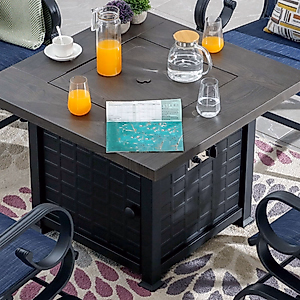 PatioFestival Patio Dining Set 5 Pieces High Back Outdoor Furniture Sets 50,000 BTU Square Propane Fire Pit Table with Outside Swivel Rocker Dining Chairs(Blue)