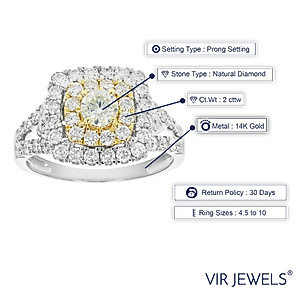Vir Jewels 2 cttw Diamond Wedding Engagement Ring Set 14K Two Tone Gold Bridal Set Cushion Size 7