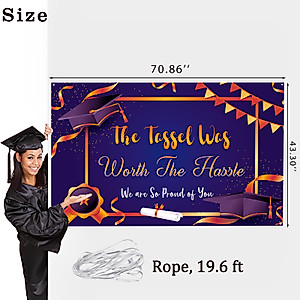 Labakita The Tassel was Worth The Hassle Backdrop, 2023 Graduation Backdrop Decor, College Graduation Party Decorations, We are so Proud of You Sign（Purple）
