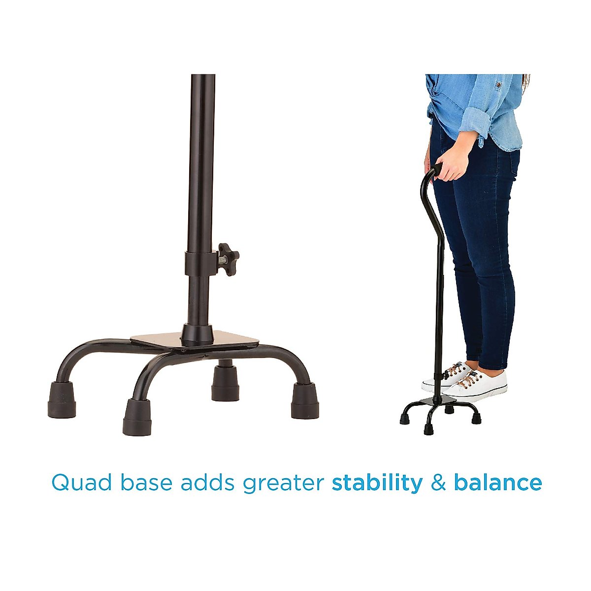 NOVA Designer Quad Cane, Lightweight Four Legged Walking Cane with Soft Grip Handle, Height (for users 4’11” - 6’4”) and Left or Right Adjustable, Blue Waves Design