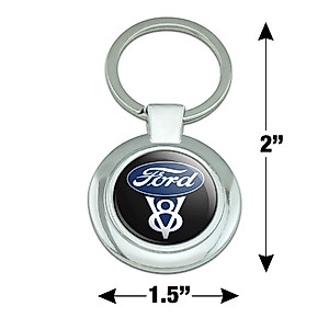 GRAPHICS & MORE Ford Vintage V8 Logo Keychain Classy Round Chrome Plated Metal