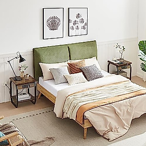 IRCPEN Side Table Set of 2, 17.3'' Square Bedside Table Nightstand Set W/Shelf, Vintage Small End Table with USB Port and Outlets for Small Spaces, Living Room, Bedroom (Brown)
