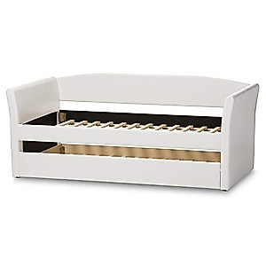 Baxton Studio Camino Modern and Contemporary White Faux Leather Upholstered Daybed with Guest Trundle Bed