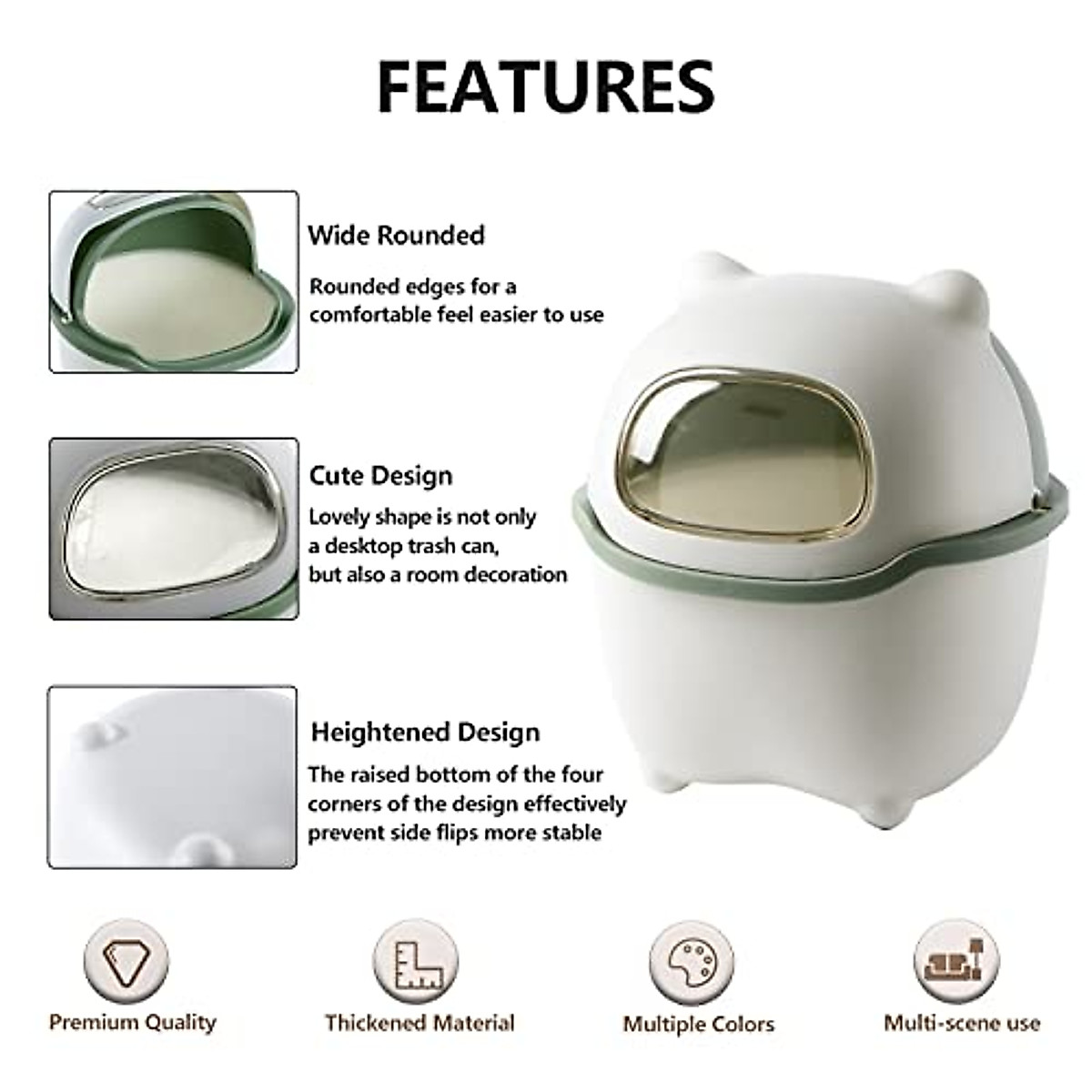 Benshukam Mini Ninja Desktop Flip Cute Small Trash Can with Lid for Bathrooms, Kitchens, Offices, Waste Basket for Dressing Table(Green)