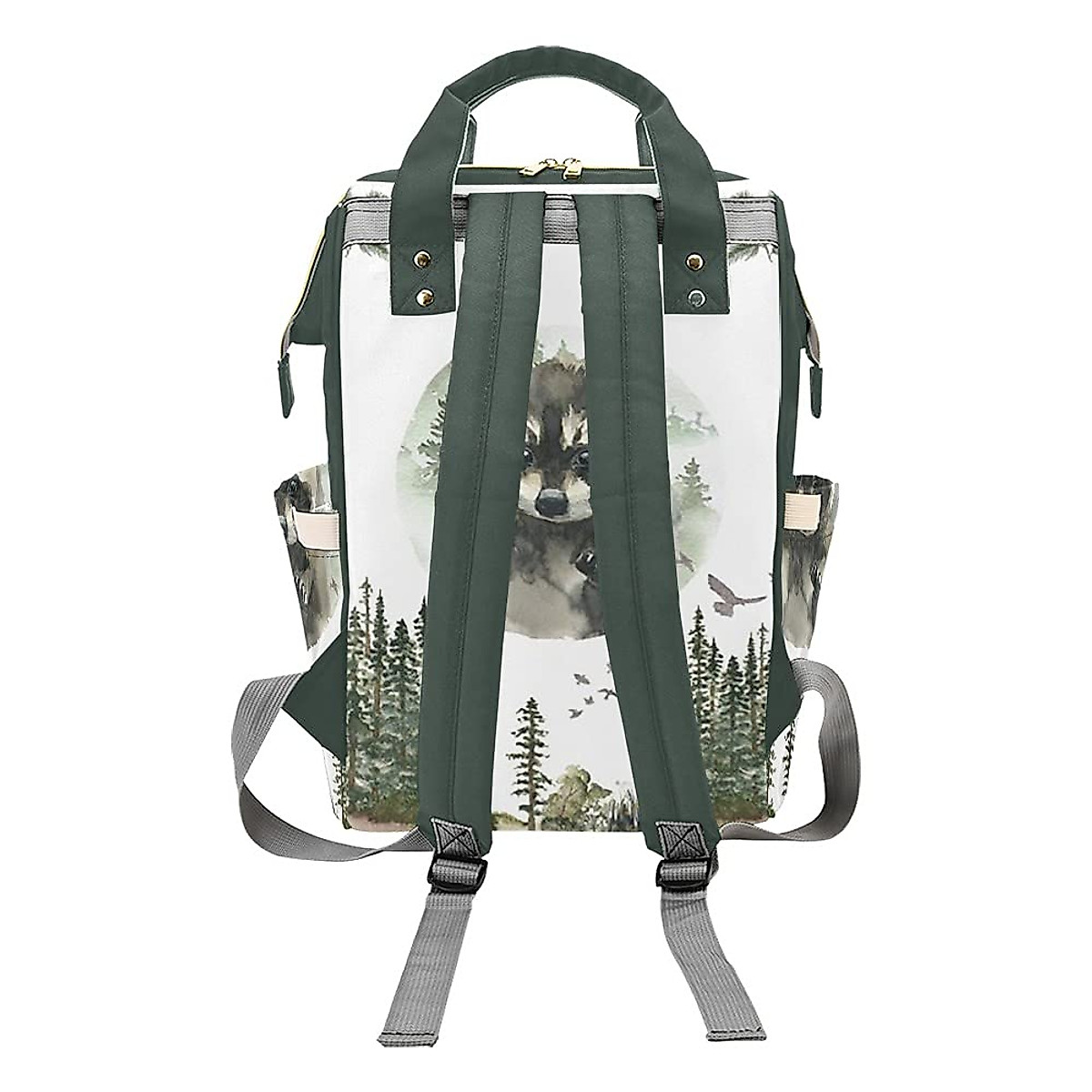 Woodland Forest Raccoon Diaper Bag Backpack with Name for Men Women Custom Personalized Nursing Baby Bags Shoulders Travel Bag Daypack