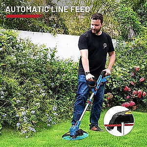 String Trimmer/Edger, Enhulk 20V 12'' Cordless Weed Wacker with Auto-Feed, 2.0Ah Electric Weed Eater, 2 in 1 Grass Edger for Lawns/Yard(Fast Charger Included)