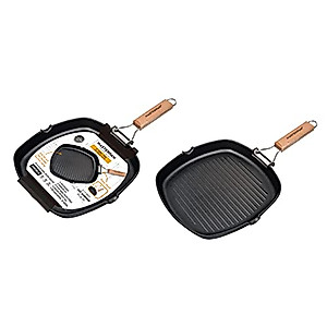 MasterPan Non-Stick Grill Pan Wooden, 11", Folding Handles