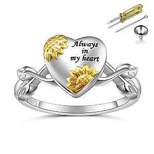 Sunflower Urn Ring for Ashes 925 Sterling Silver Cremation Jewelry Ashes Keepsake Ring for Women Memorial Jewelry Bereavement Gift Size 8