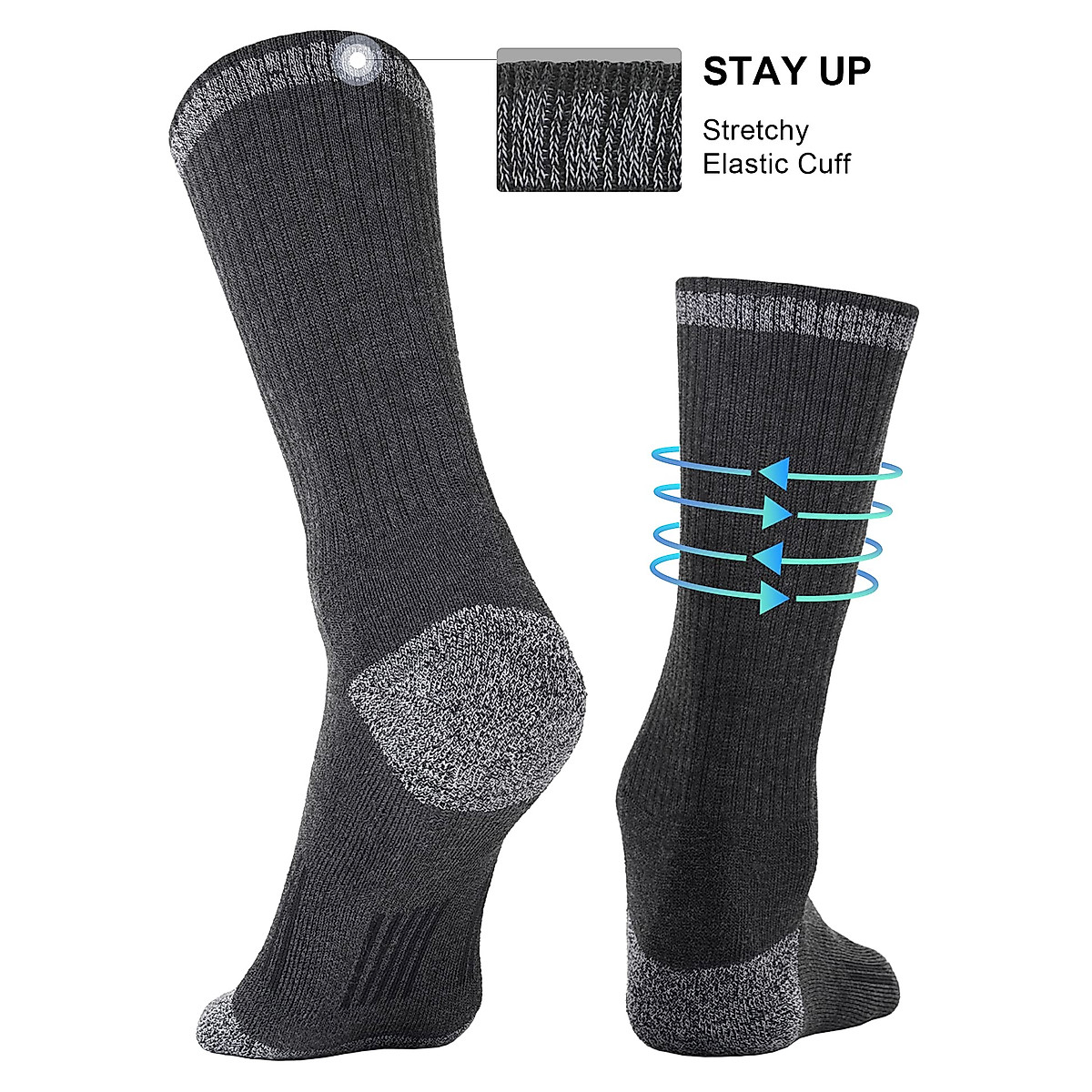 FITRELL 6 Pack Men's Athletic Crew Socks Cushioned Work Boot Socks, Grey, X-Large, Shoe Size 12-15