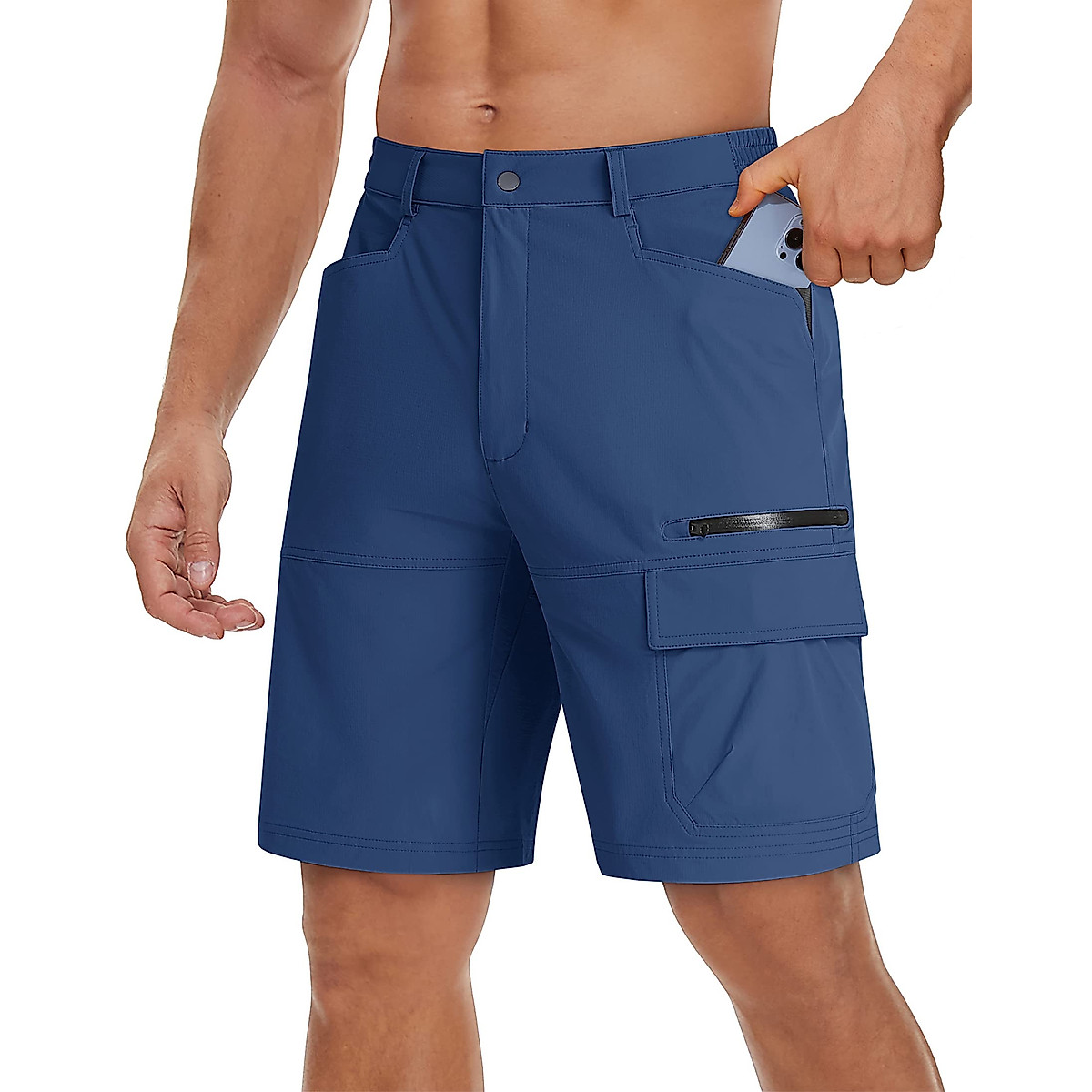 TACVASEN Mens Hiking Cargo Shorts Outdoor Casual Ligtweight Quick Dry Water Resistat Breathable Fishing Camping Shorts Blue, 36