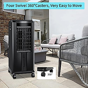 SWHOME 3-IN-1 Portable Evaporative Coolers 30" Swamp Cooler Air Conditioner Fan Humidifier 12H Timer, with Remote Control Ice Box (Black)