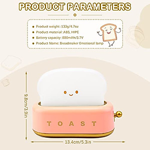 Decor Toaster Night Light Lamp Rechargeable Small Lamps with Smile Face Cute Toast Bread Shape Decor Night Lights for Kids Baby Nursery Pink