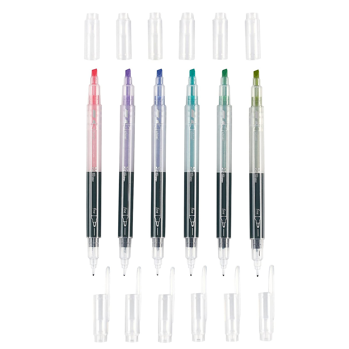 Erin Condren Pastel & Black Dual-Ink Dual-Tip Highlighter Pens 6-pack. 6 Barrels and 7 Colors Total. Fine Tip Black Ink Markers and Assorted Color Chisel Tip Highlighters
