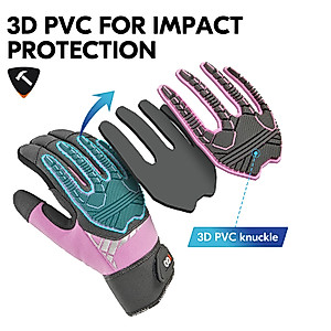 Vgo... 1-Pair Heavy Duty Work Gloves Women, Synthetic Leather Yardwork Gardening Gloves, Impact Protection Construction Gloves, Vibration Reduction Mechanic Gloves(M,Pink,SL8849IP-FM)