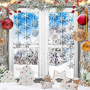 120 Pieces 10 Sets Snowflake Hanging Garland White Snowflakes Decorations Winter Frozen Birthday Party Supplies Decorations