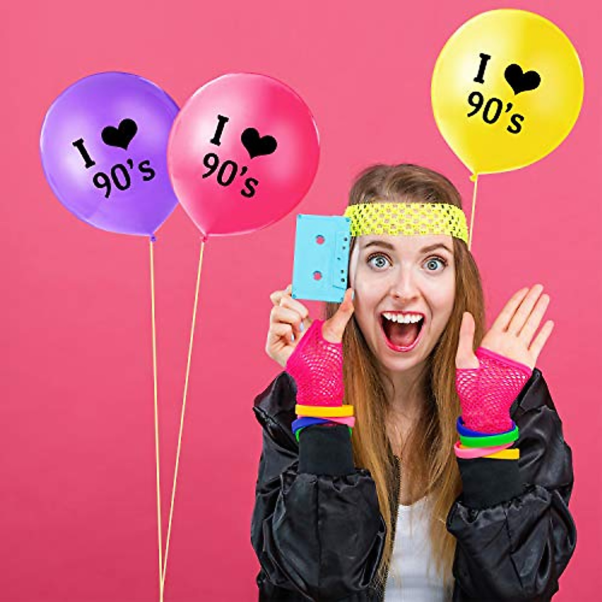 30 Pcs I Love 90s Balloons & Gold Ribbons | Throwback Party Decor