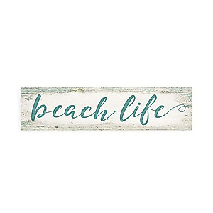 P. Graham Dunn Beach Life Turquoise Script Design White Wash 6 x 1.5 Mini Pine Wood Tabletop Sign Plaque