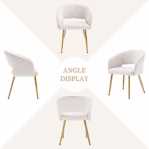 Westice Velvet Home Office Desk Chair Set of 1, Modern Tufted Vanity Chairs with Gold Metal Legs, Upholstered Accent Armchair for Living Room Restaurant, White