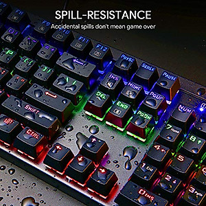 anyotherway Mechanical Gaming Keyboard LED Backlit 104 Keys, Blue Switches Keys with 6 LED Color Modes, 8 Preset Lighting Effects, USB Wired for PC Gamers