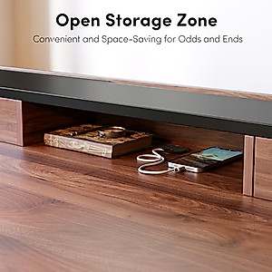 FEZIBO 55" Whole-Piece Standing Desk Adjustable Height with drawers, 55 x 24 inches Electric Adjustable Desk with Monitor Shelf, Sit Stand Rising Desk with baffle, Black Walnut