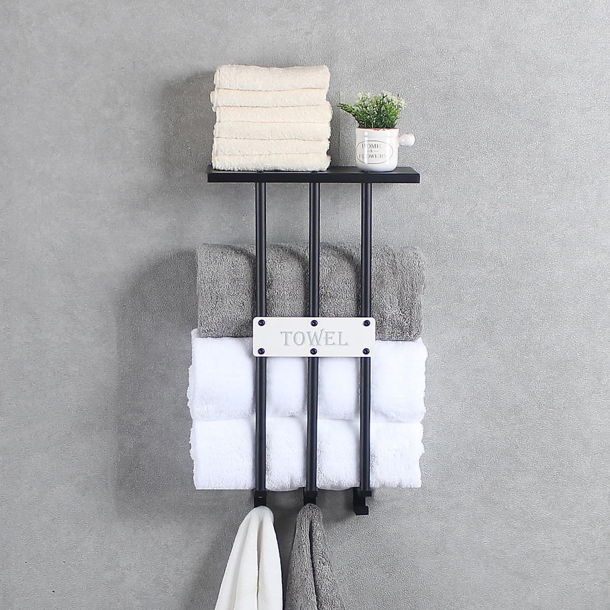 Bathroom Towel Storage Rack, Towel Racks for Bathroom Wall Mounted 22 inch with Shelf Can Holds 4 Large Towels, Wall Towel Rack for Rolled Towels, Black