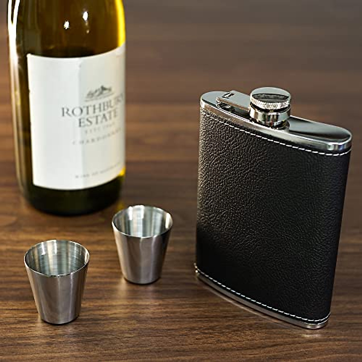 Flask 8oz,304 (18/8) Stainless Steel flask Black Leak Proof flask,Whiskey Flasks for Liquor for Men,Funnel and Shot Glasses Flask Set,Gift for Men
