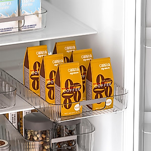 OZEPLASC Fridge Organizer with Wheels, 2 Pack Roll Out Refrigerator Drawer Organizer and Storage Clear Design with Dividers, Upgrade Thick Plastic Pantry Storage Bins, Kitchen Organization(Short)