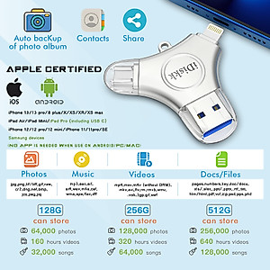 iDiskk 256GB App-le Certified flash drive photo vault for iPhone 15 USB C iPad Pro Android Samsung Flash Drive for iphone photo storage stick iPad pro Photo stick for iphone and computer