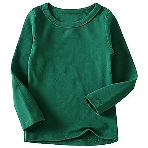 KISBINI Unisex Girls 100% Cotton Long Sleeve T-Shirt Top Tees Dark (6,Green)