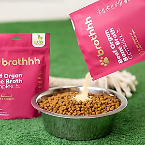 Beef Organ Meal Topper for Dogs - Bone Broth Protein - CoQ10 - Collagen - 100% Grass Fed - Pasture Raised - Veterinarian Approved - Non-GMO - Made in The USA by Brothhh - 3.17 oz. Powder