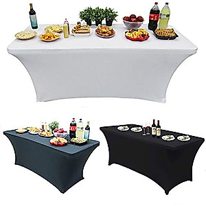 6ft Stretch Spandex Tablecloth Fitted Rectangular Patio Table Cover for Wedding Party Banquet Folding Table (Red)