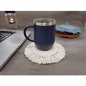 Saurya 100% Cotton Hand Knitted Bohemian Macrame Coasters for Table, Desk, Wall, Garden | Set of 2 | Moisture Absorbent | Protects Surface from Stains | Great for Gifting (Ivory)